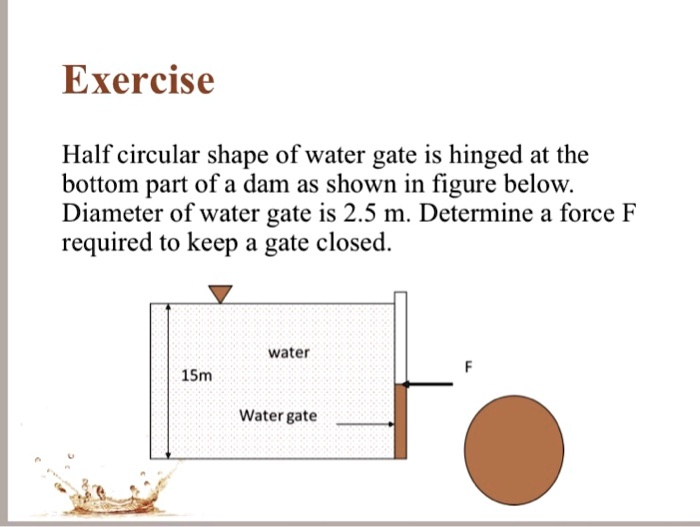 SOLVED: Exercise Half circular shape of water gate is hinged at the ...