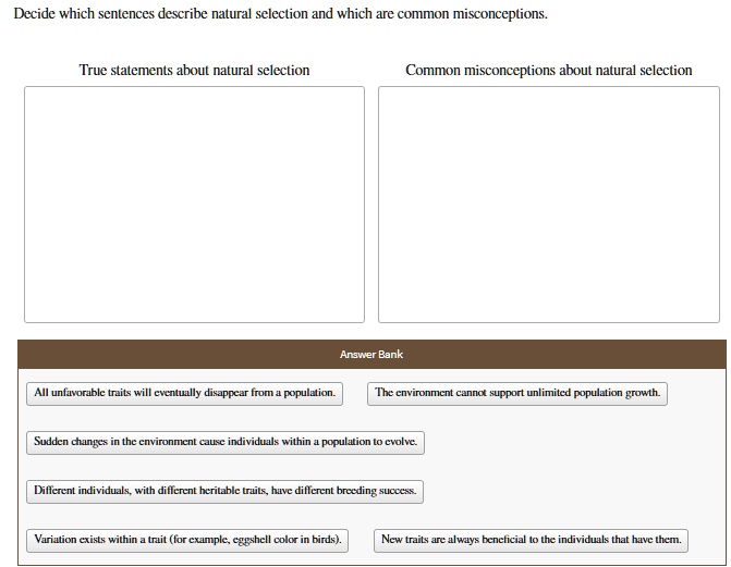 decide which sentences describe natural selection and which are common ...