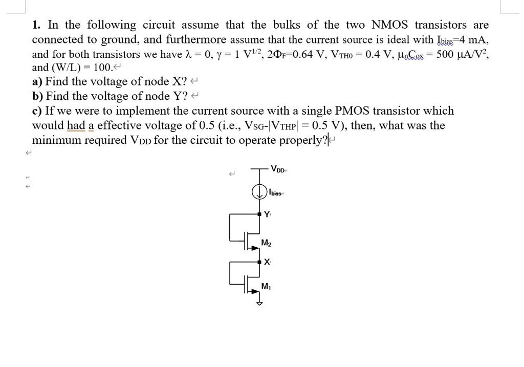 1. In the following circuit assume that the bulks of the two NMOS ...