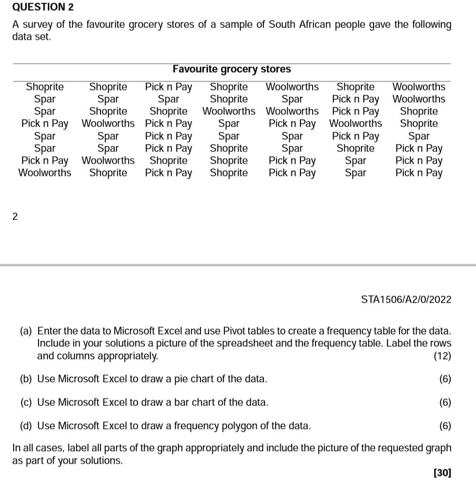 question 2 a survey of the favourite grocery stores of a sample of ...