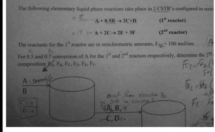 SOLVED: The following elementary liquid phase reactions take place in 2 CSTRs configured in ...
