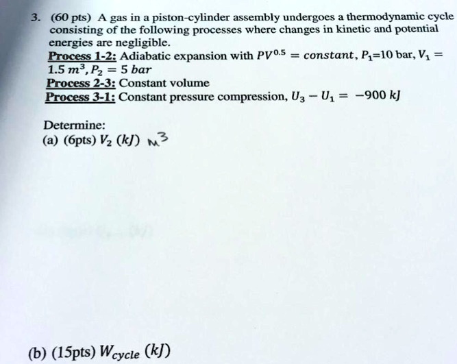 SOLVED: A gas in a piston-cylinder assembly undergoes a thermodynamic cycle consisting of the ...