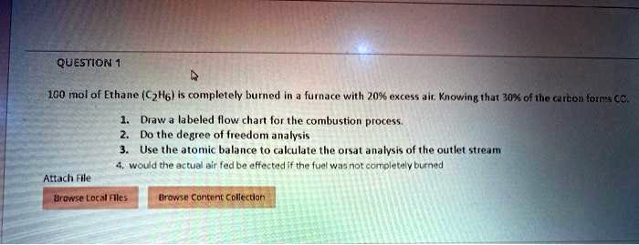 SOLVED: 100 mol of Ethane (CH4) is completely burned in a furnace with ...