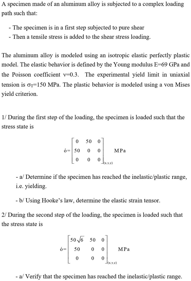 SOLVED: A specimen made of an aluminum alloy is subjected to a complex ...