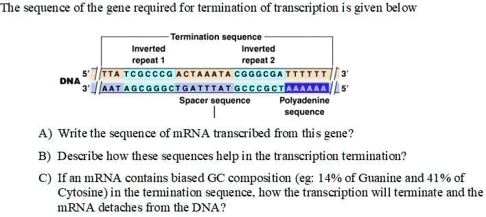 SOLVED:The sequence of the gene required for termination of ...