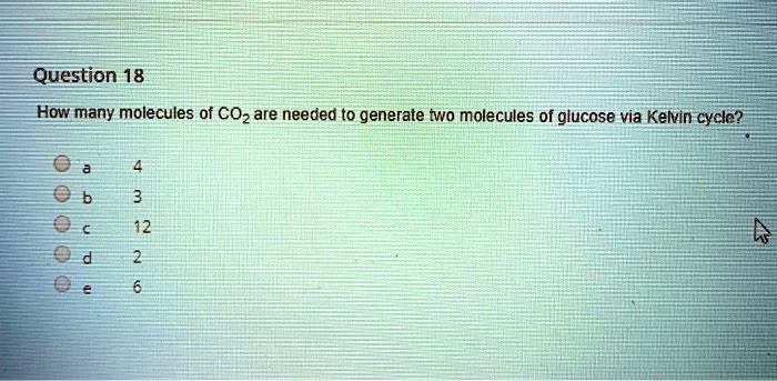 SOLVED: Question 18 How many molecules of COzare needed to generate two ... SOLVED: Question 18 How many molecules of COzare needed to generate two ...