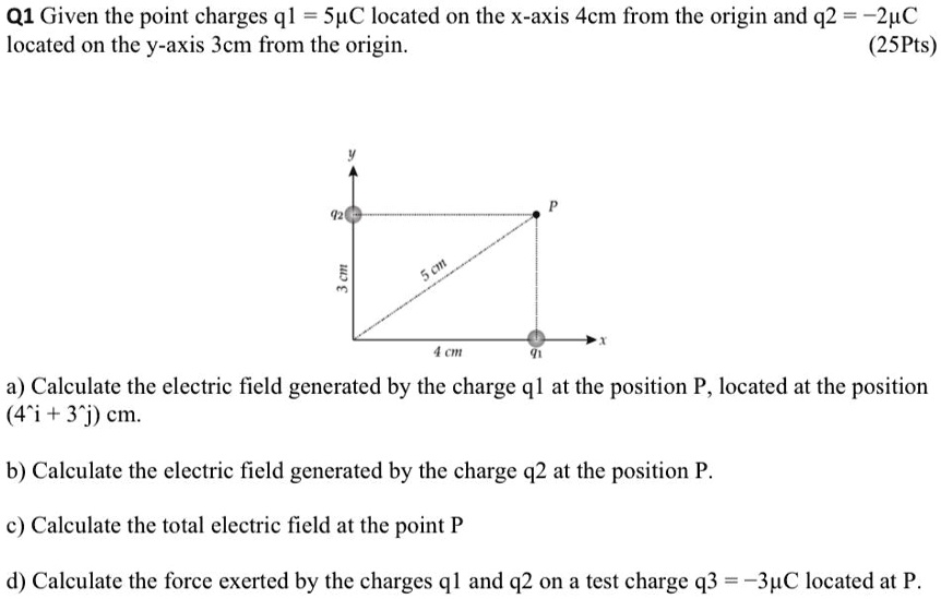 q1 given the point charges ql suc located on the x axis 4cm from the origin and q2 2pc located ...
