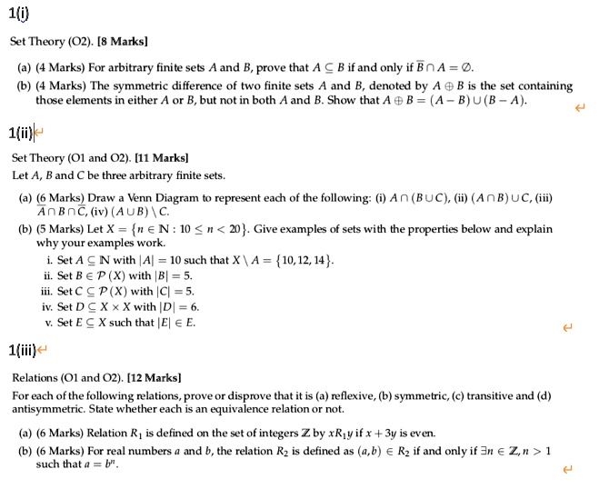 SOLVED: 1. Set Theory (02). [8 Marks] For arbitrary finite sets A and B ...