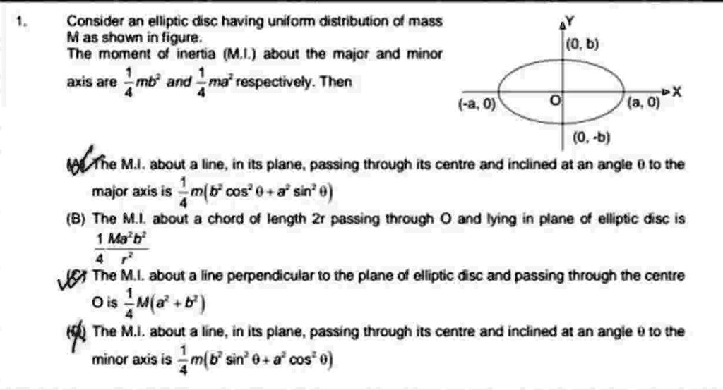 1. Consider an elliptic disc having uniform distribution of mass M as ...