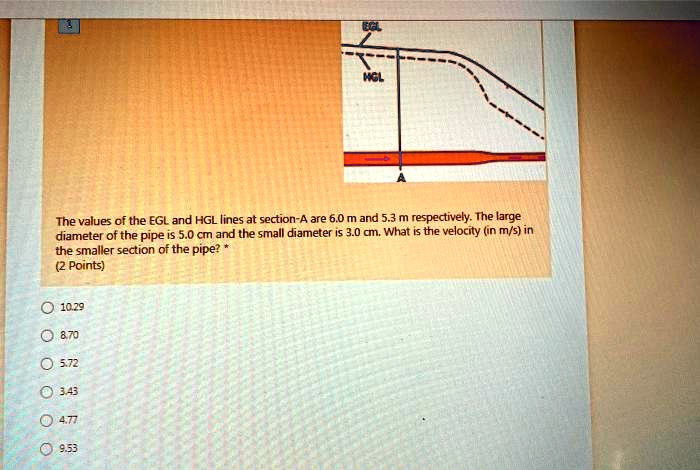 SOLVED: The values of the EGL and HGL lines at section-A are 6.0 m and ...