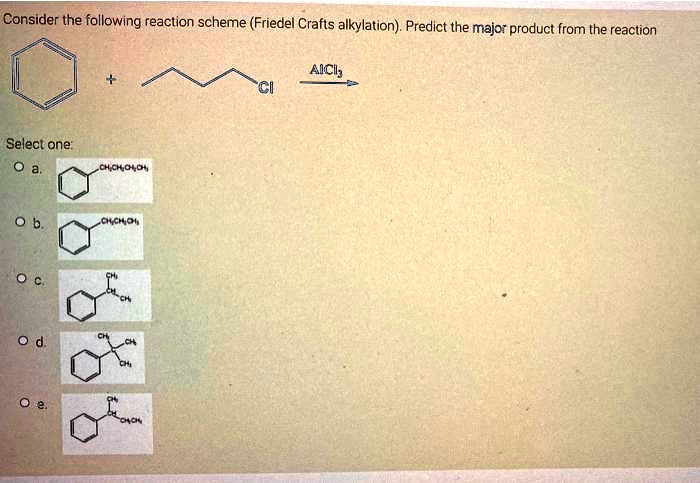 Consider the following reaction scheme (Friedel Crafts alkylation). Predict the major product ...