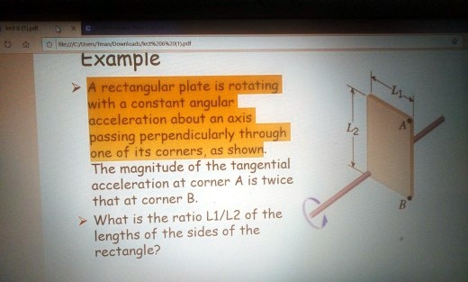 Example A rectangular plate is rotating with a constant angular acceleration about an axis ...