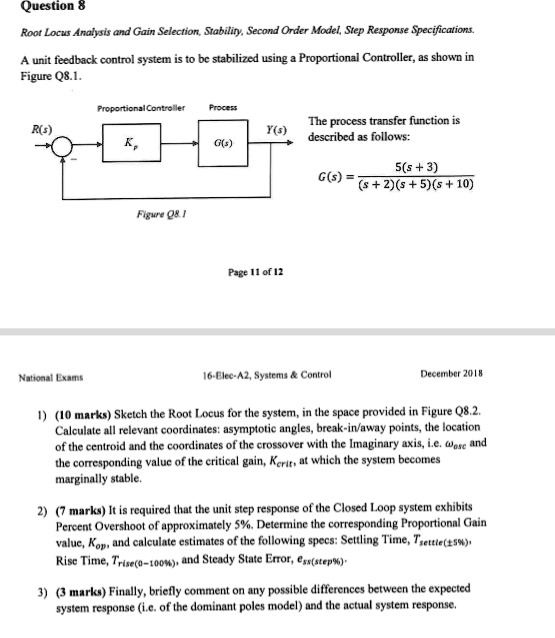 SOLVED: Root Locus Analysis and Gain Selection, Stability, Second Order Model, Step Response ...