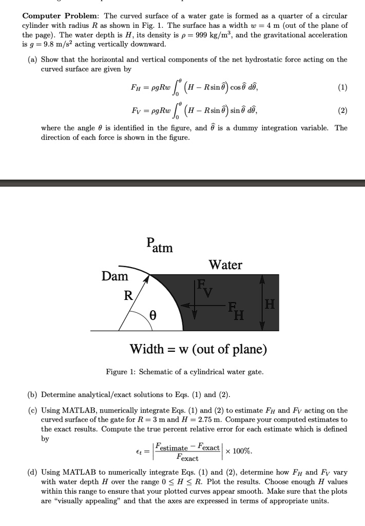 SOLVED: Computer Problem: The curved surface of a water gate is formed ...