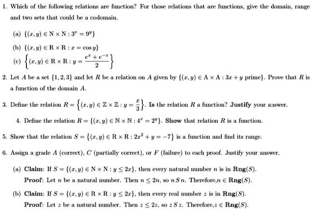 SOLVED: 1. Which of the following relations are functions? For those ...