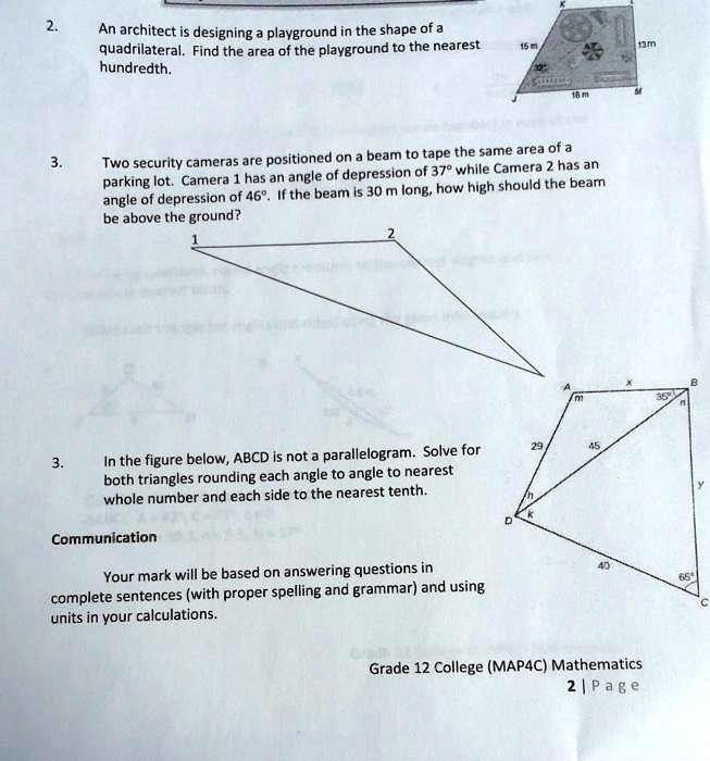 SOLVED: An architect is designing playground in the shape of a quadrilateral, Find the area of ...