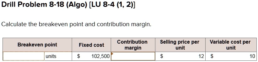 drill probiem 8 18 aigo lu 8 4 12 calculate the breakeven point and ...