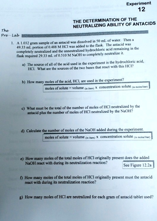 SOLVED: Experiment 12 THE DETERMINATION OF THE NEUPRALIZING ABility OF ...