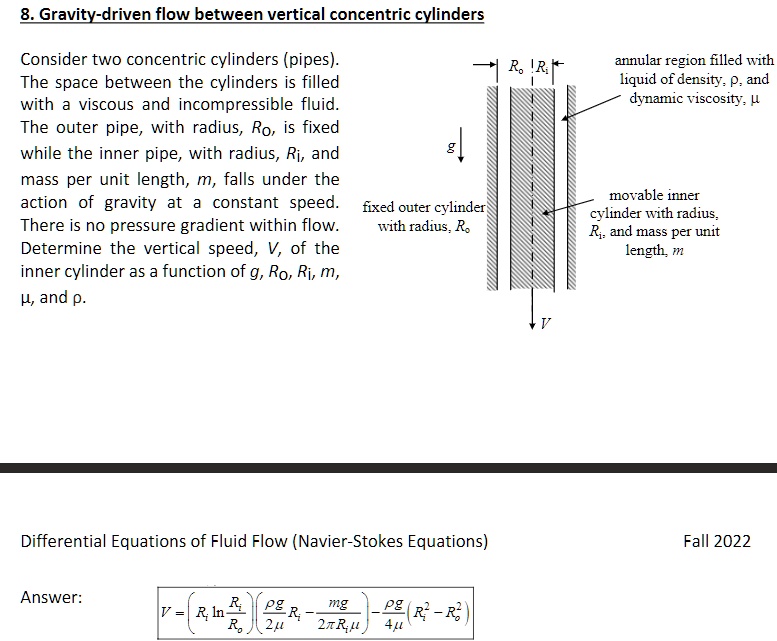 SOLVED: Gravity-driven flow between vertical concentric cylinders Consider two concentric ...