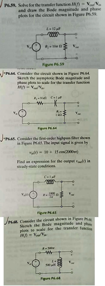 ? P6.59. Solve for the transfer function H(f) = (Vout)/(Vin) and draw the Bode magnitude and ...