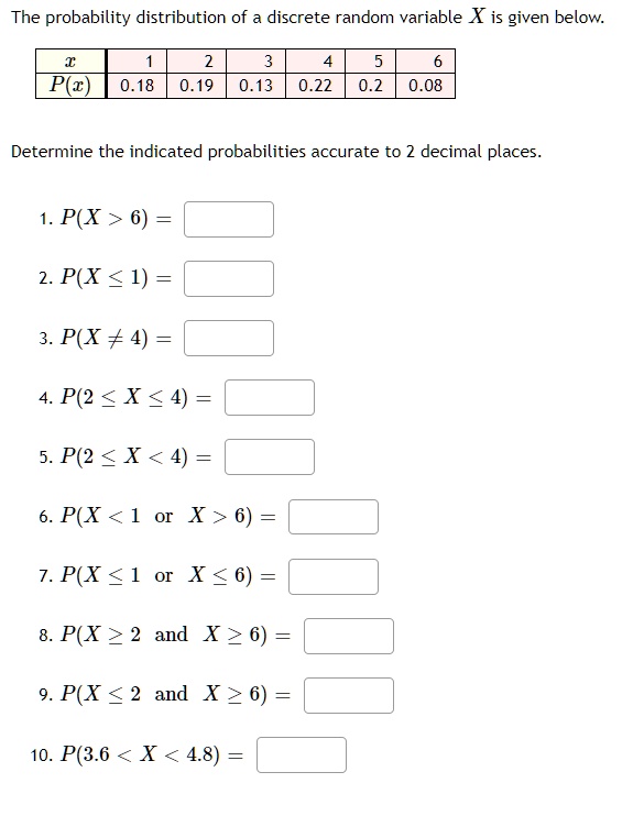 the probability distribution of discrete random variable x is given below pz 018 019 013 022 02 ...