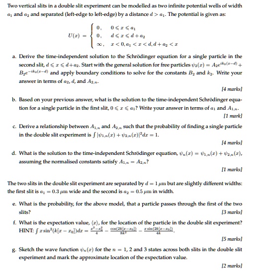 iwo vertical slits in a double slit experiment can be modelled as two ...