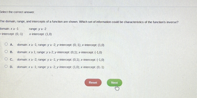 SOLVED: Select the correct answert The domain, range, and inereepes of ...