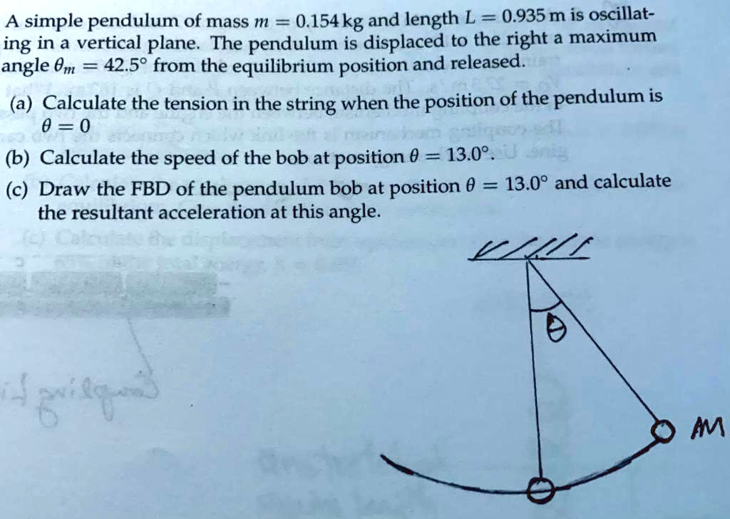 A simple pendulum of mass m = 0.154 kg and length L = 0.935 m is ...