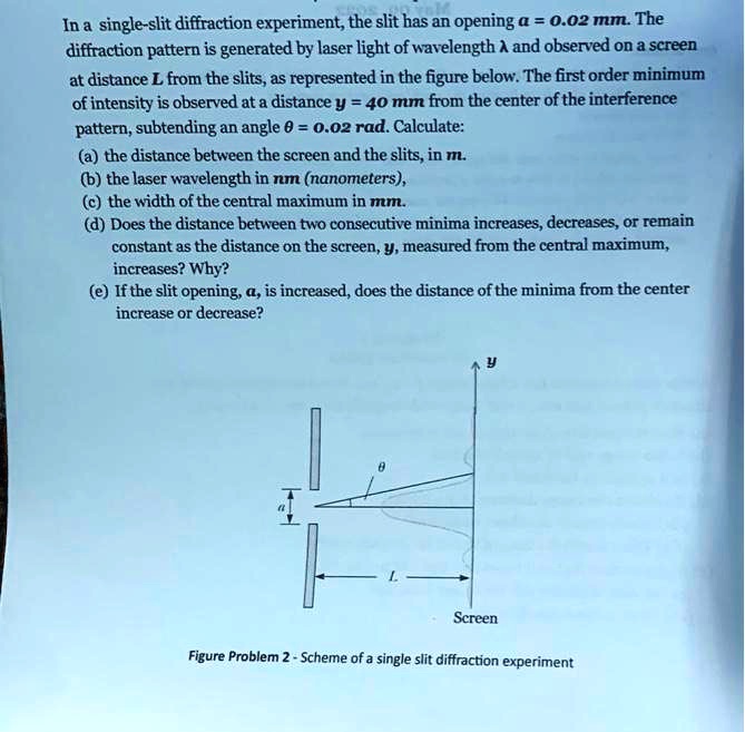 In a single-slit diffraction experiment, the slit has an opening a = 0. ...