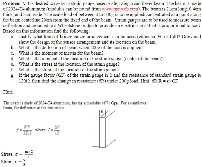 problem 7it is desired to design a strain gauge based scaleusing a ...