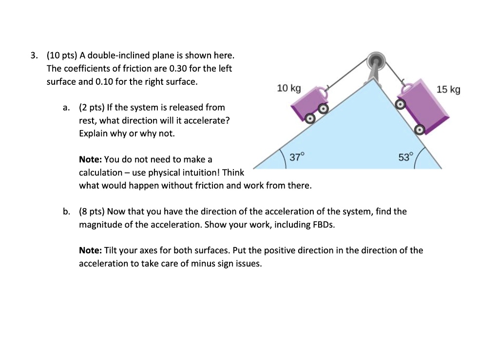 10 pts a double inclined plane is shown here the coefficients of ...