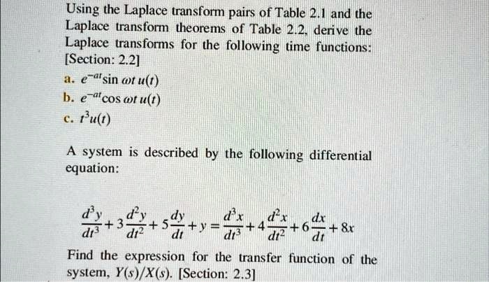 SOLVED: Texts: Using the Laplace transform pairs of Table 2.1 and the Laplace transform theorems ...