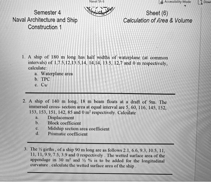 Semester 4 Naval Architecture and Ship Construction 1 Sheet (6 ...