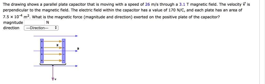 the drawing shows parallel plate capacitor that is moving with speed of ...