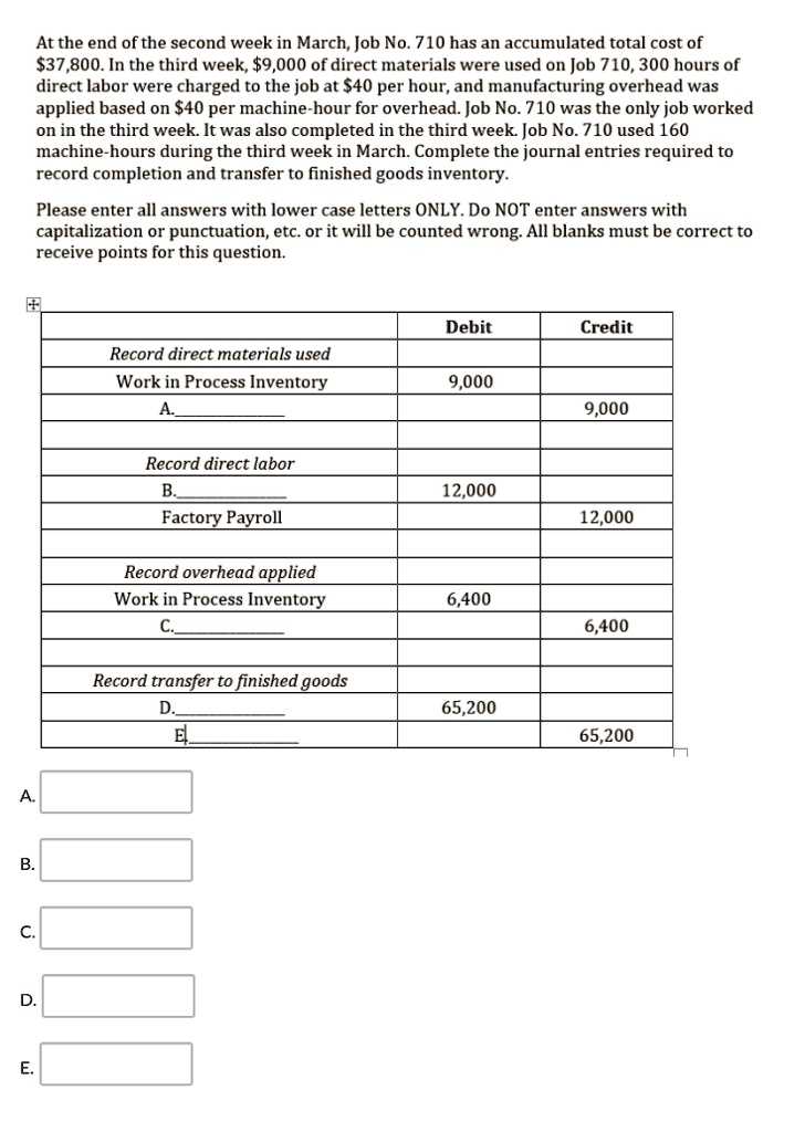 SOLVED: At the end of the second week in March, Job No. 710 has an ...