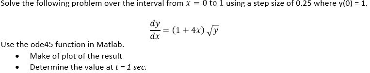 Solved Please Do This On Matlab And Show Script To 1 Using A Step Size Of 025 Where Y0 1 6494