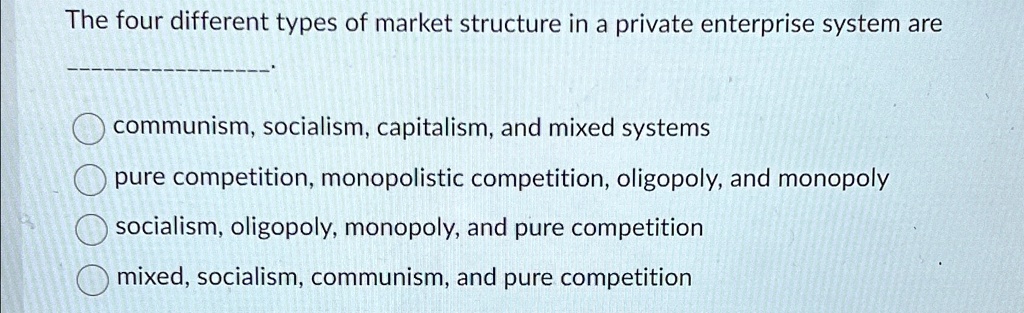SOLVED: The four different types of market structure in a private ...