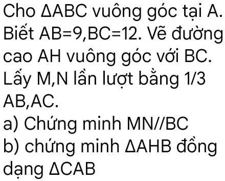 SOLVED: Cho AABC vuong goc tai A Biet AB-9,BC-12. Ve duong cao AH vuong ...