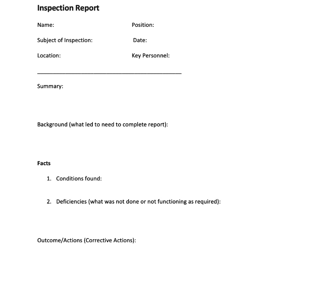 Inspection Report Name: Position: Subject of Inspection: Date: Location ...