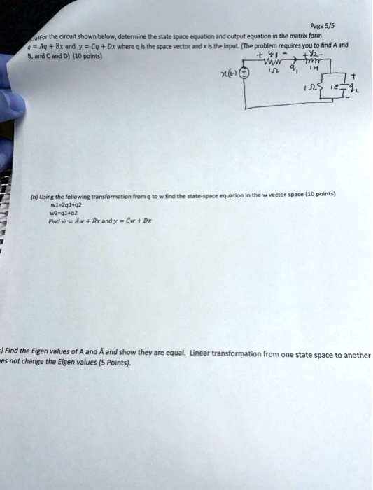 Solved For The Circuit Shown Below Determine The State Space Equation