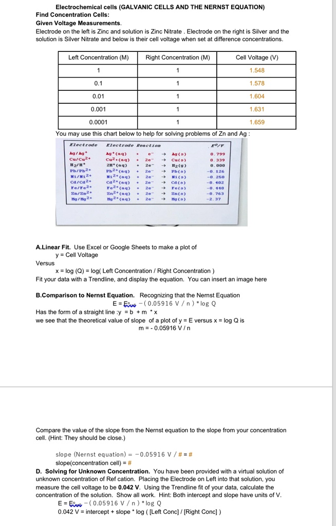 SOLVED: Electrochemical cells (GALVANIC CELLS AND THE NERNST EQUATION ...