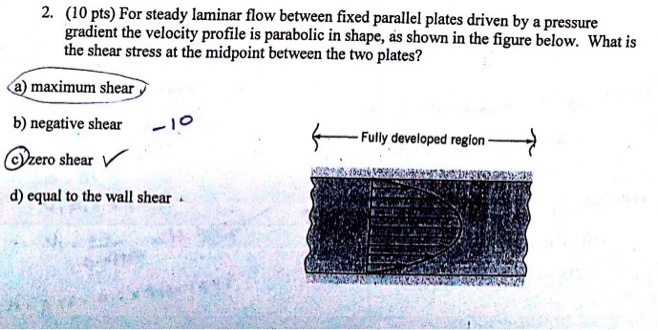 2. (10 pts) For steady laminar flow between fixed parallel...