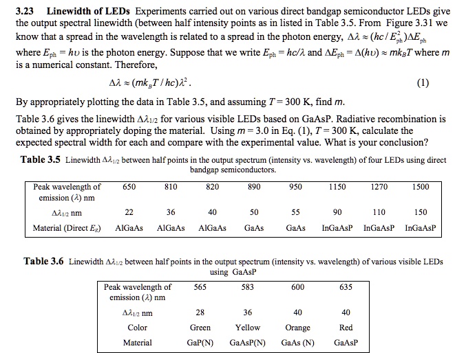323linewidth of leds experiments carried out on various direct bandgap semiconductor leds give ...