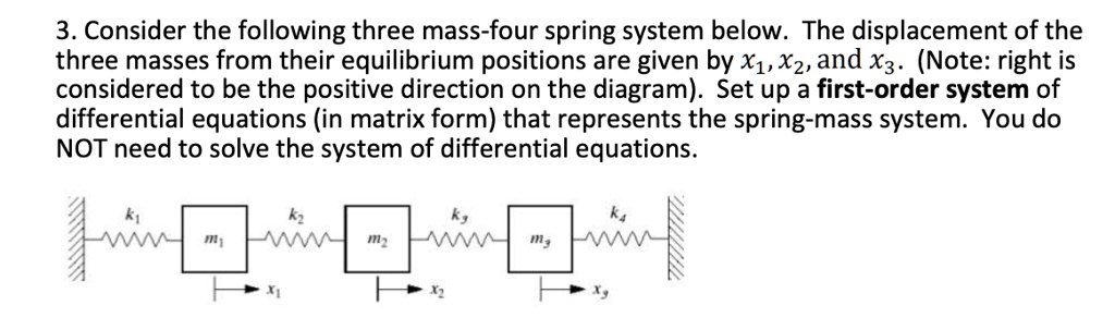 SOLVED: 3. Consider the following three mass-four spring system below ...