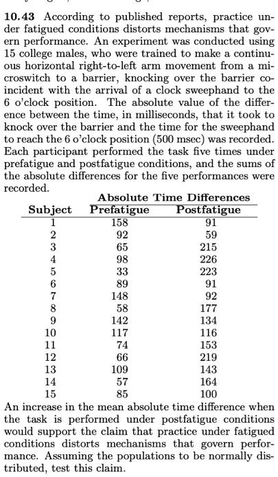 10.43 According to published reports, practice under fatigued ...