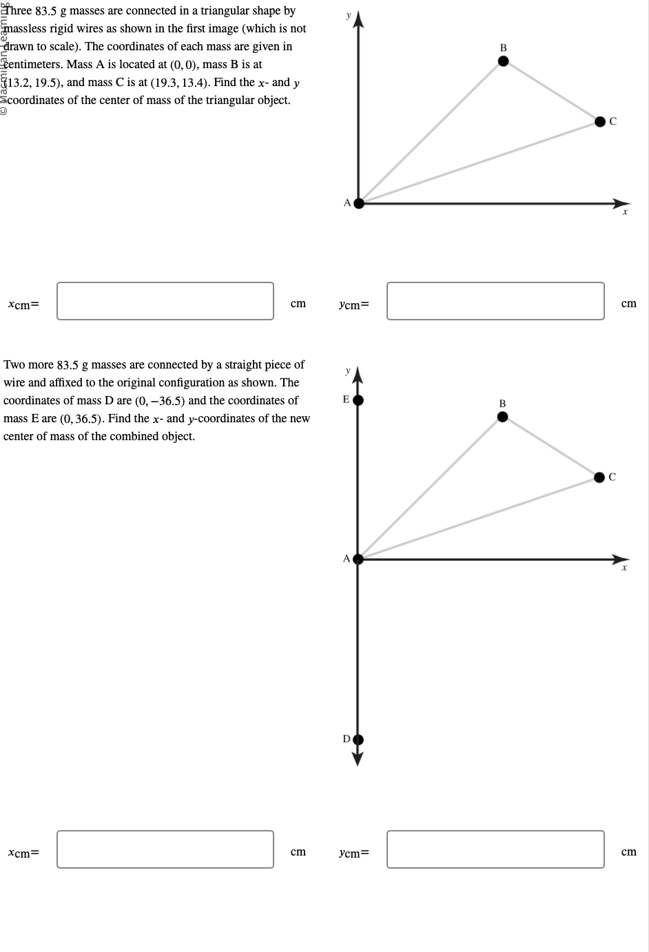 Solved Three 83 5 G Masses Are Connected In A Triangular Shape By