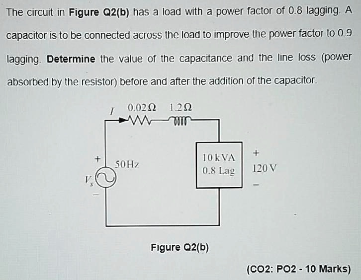 SOLVED: The circuit in Figure Q2(b has a load with a power factor of 0. ...