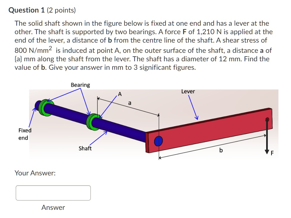 SOLVED: Question 1 (2 points) The solid shaft shown in the figure below ...
