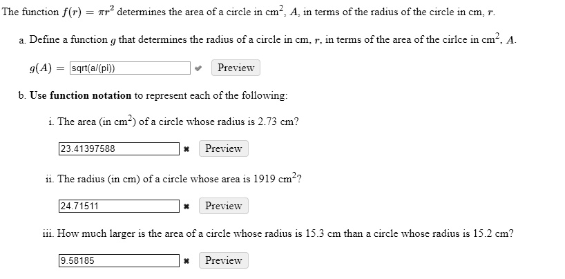 The function fr tr2 determines the area of a circle in cm2 a...