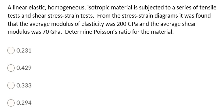 SOLVED: A linear elastic, homogeneous, isotropic material is subjected to a series of tensile ...